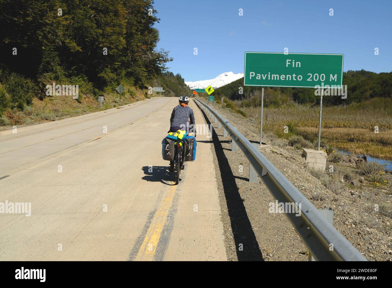 A cyclist on the Carretera Austral, Chile. While the northern part of ...