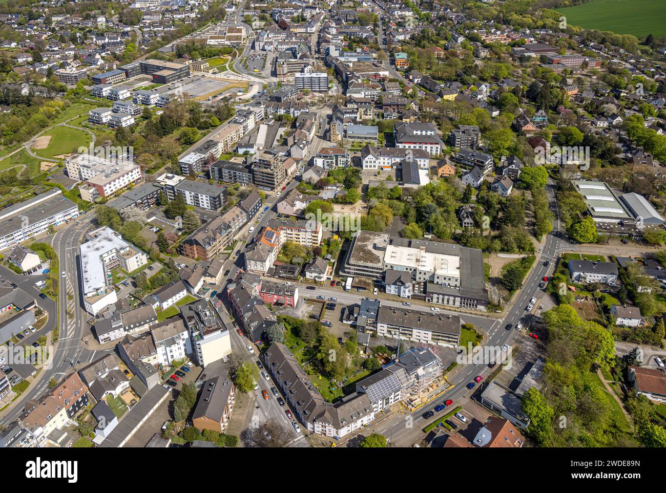 Aerial view, city center with elementary school Schulstraße, evang. old ...