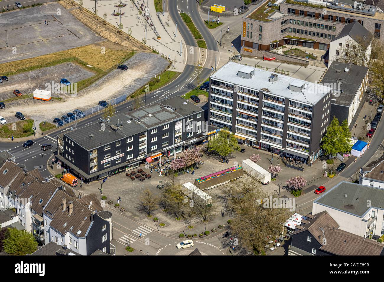 Aerial view, City, Kirchplatz, Leubeck, Heiligenhaus, Ruhr area, North ...