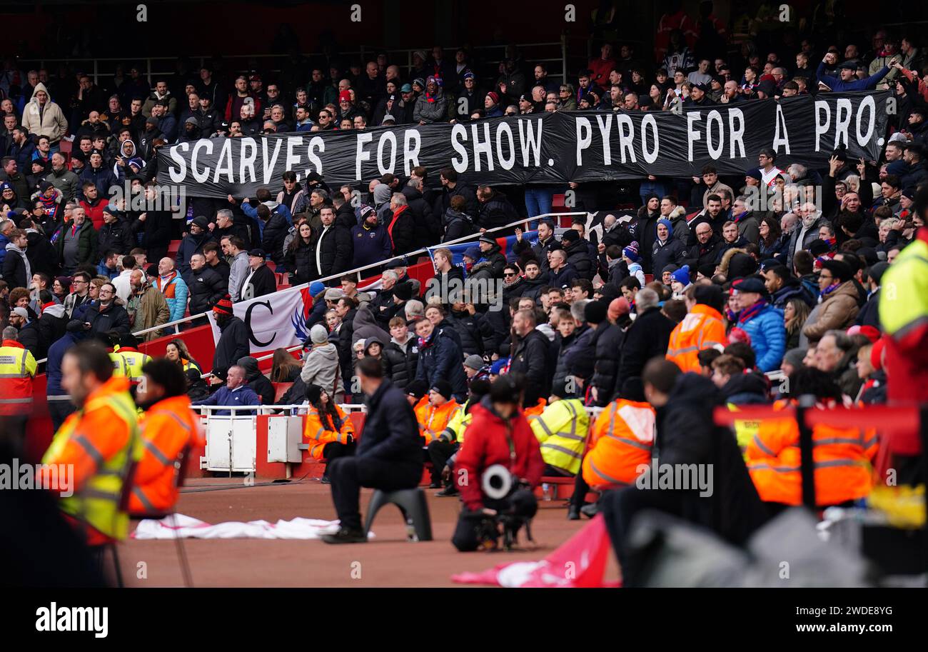 Crystal Palace fans unveil a banner in the stands during the Premier ...