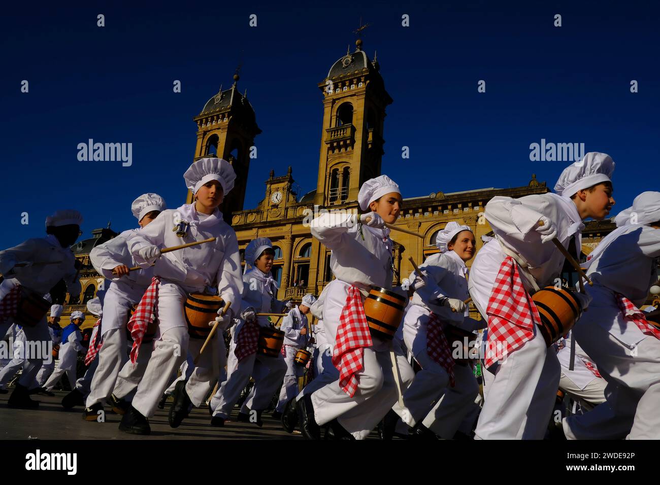 'Tamborilleros'' wearing their uniforms take part in the traditional ...