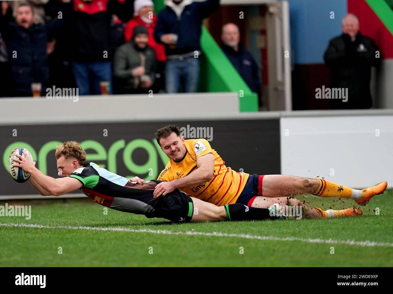 Harlequins' Louis Lynagh scores their side's second try of the game ...