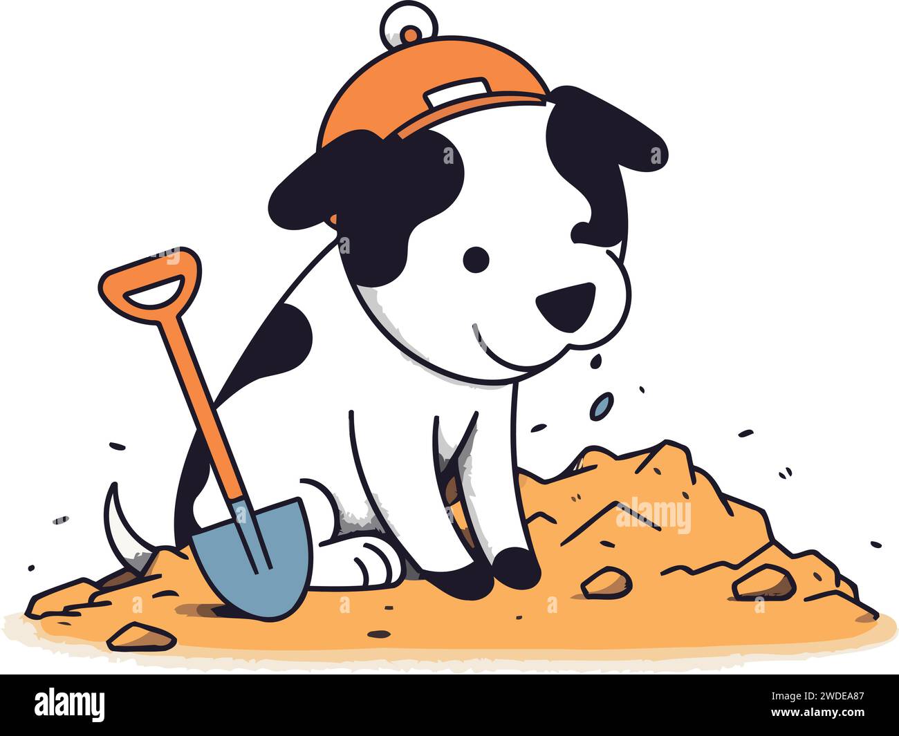 Bulldog digging a hole in the ground. Cute cartoon dog. Vector ...