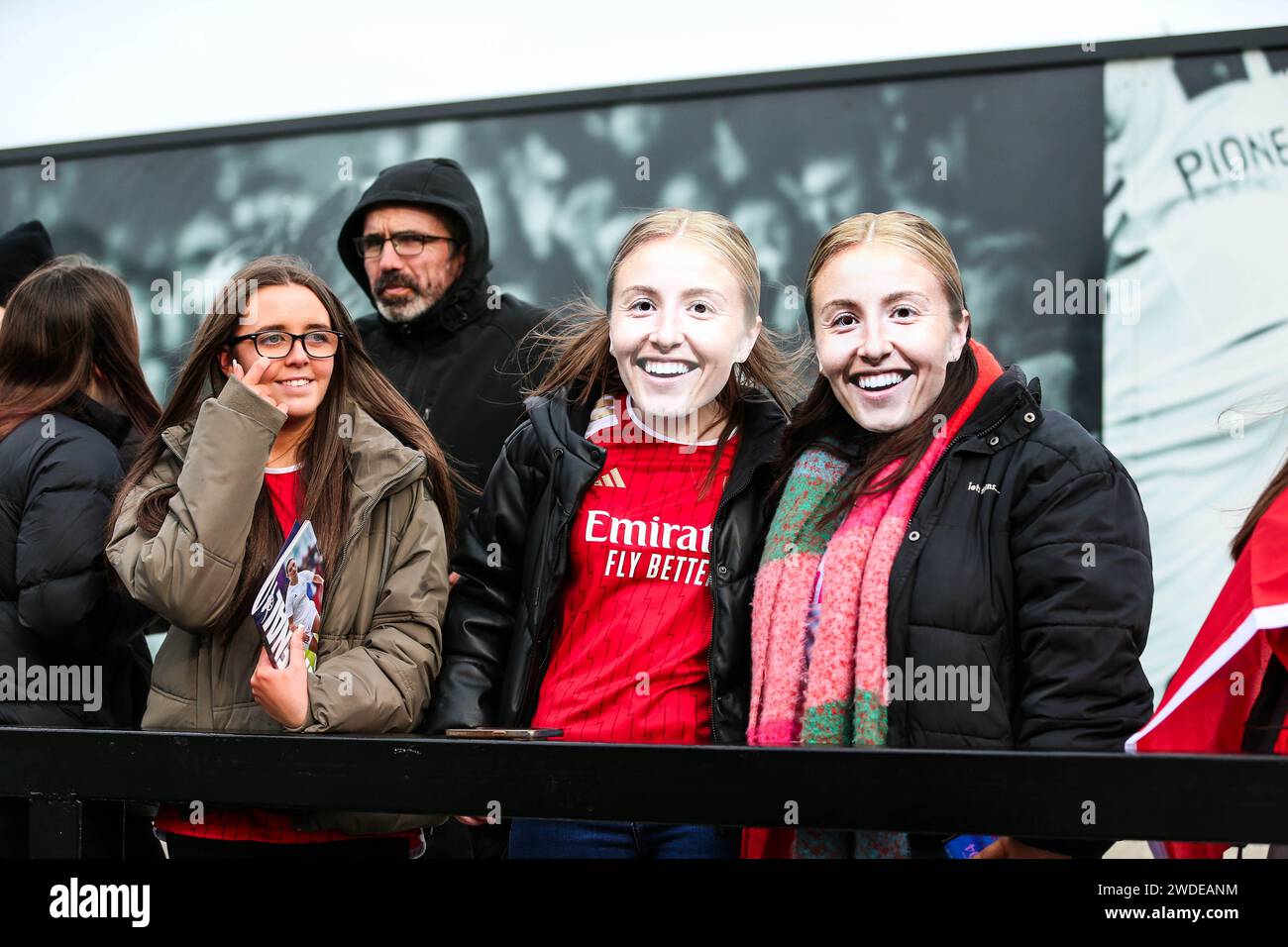 Arsenal fans wear Leah Williamson masks prior to kick off during the ...