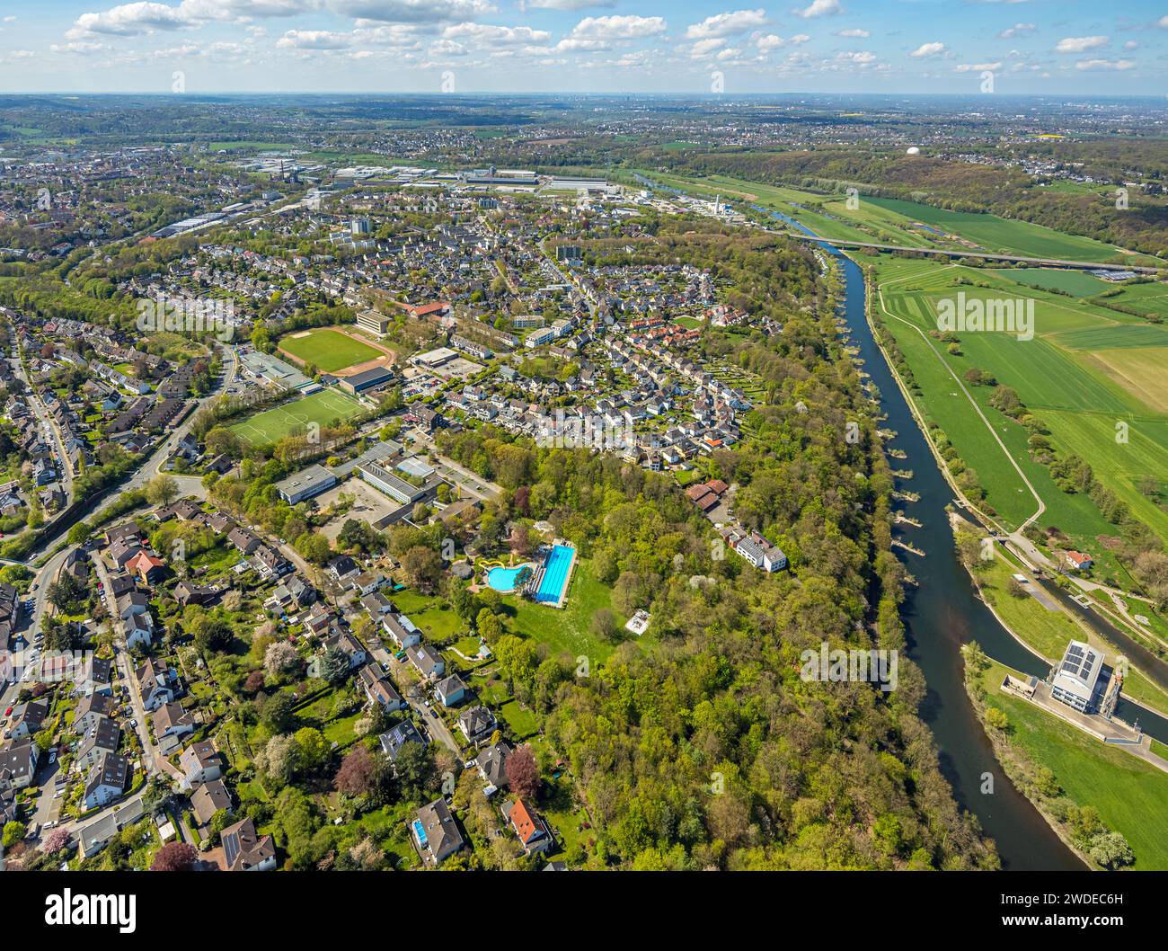 Aerial view, local view Welper, sports field Althoffstadion, outdoor ...