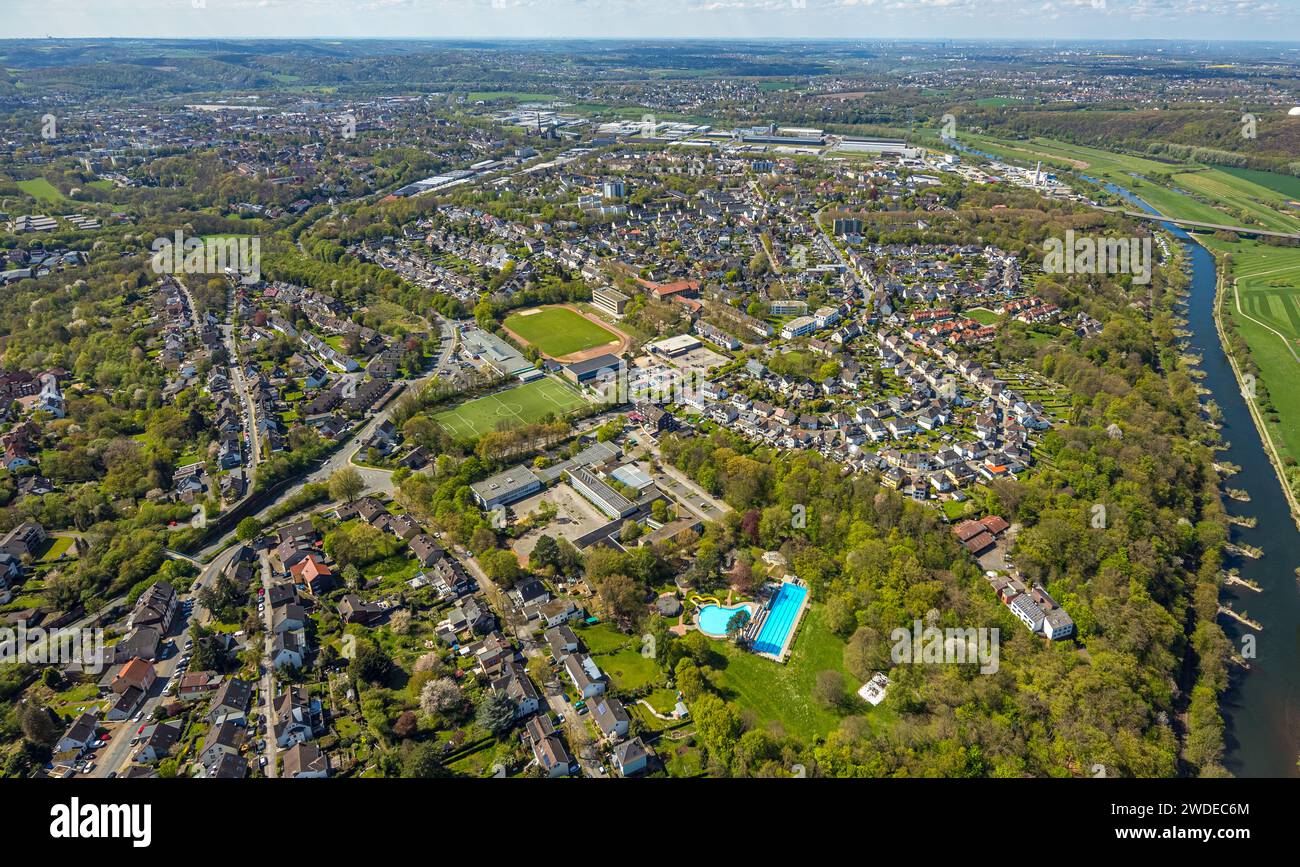 Aerial view, local view Welper, sports field Althoffstadion, outdoor ...