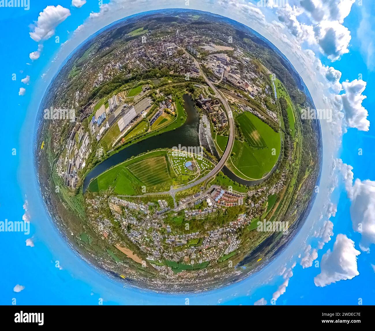 Aerial view, Ruhr bridge Bochumer Straße, Camping site Ruhr bridge and ...