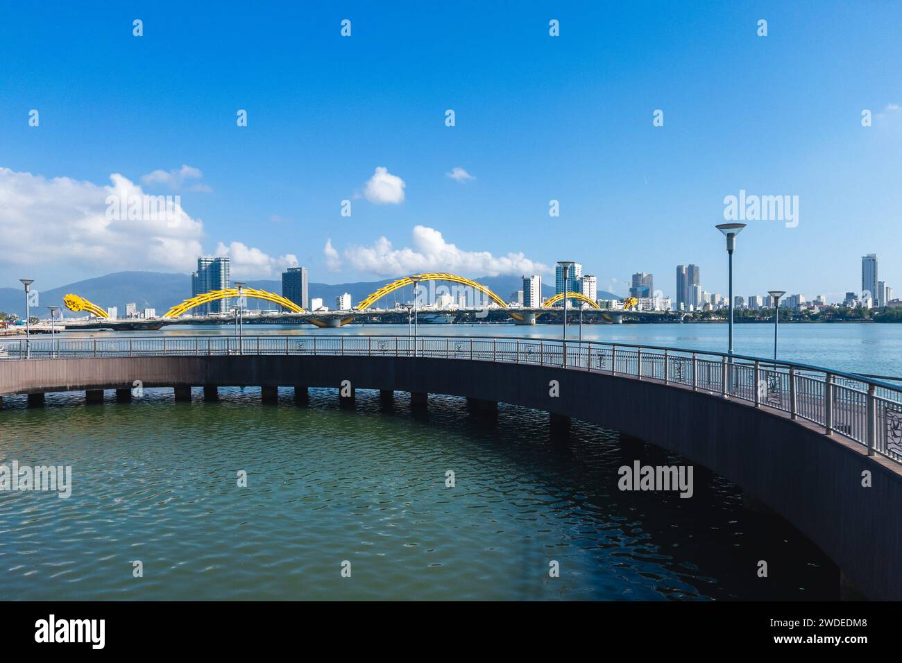 Dragon Bridge and Half Moon Bridge at the riverbank of Da Nang, vietnam ...