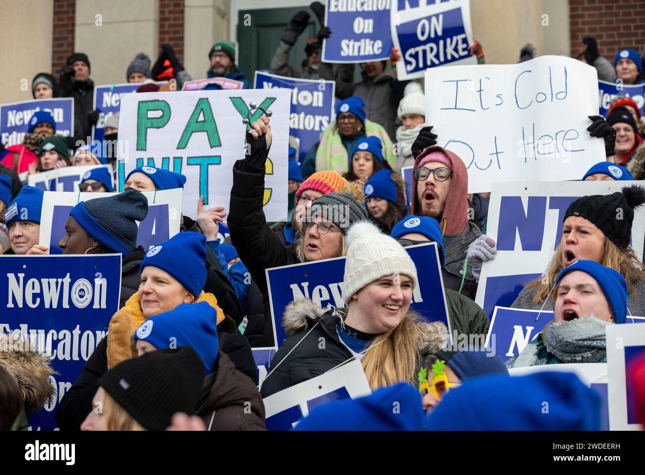 Jan. 19, 2024. Newton, MA., Newton Teachers rallied at Newton City Hall ...