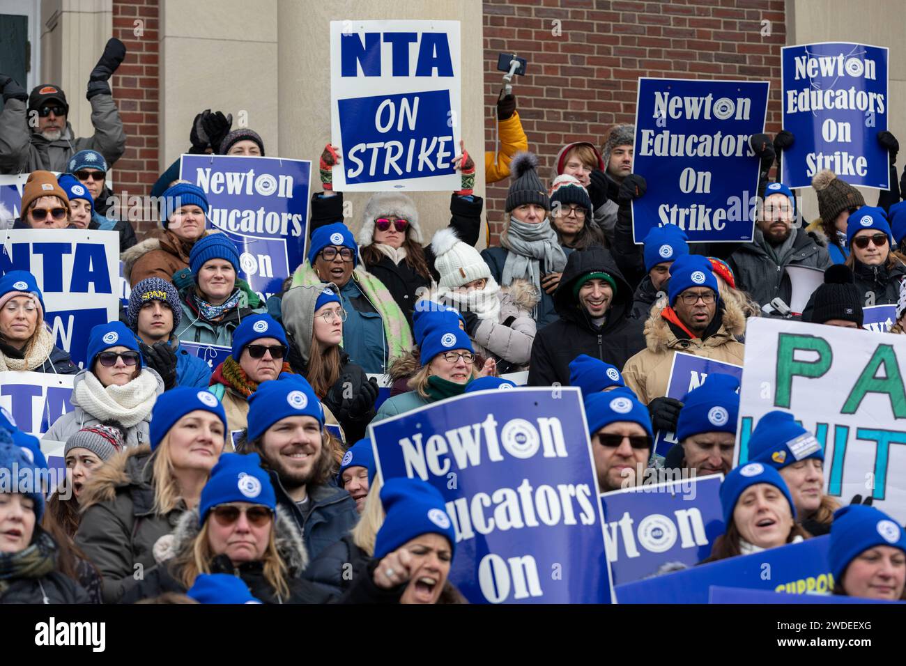 Jan. 19, 2024. Newton, MA., Newton Teachers rallied at Newton City Hall ...