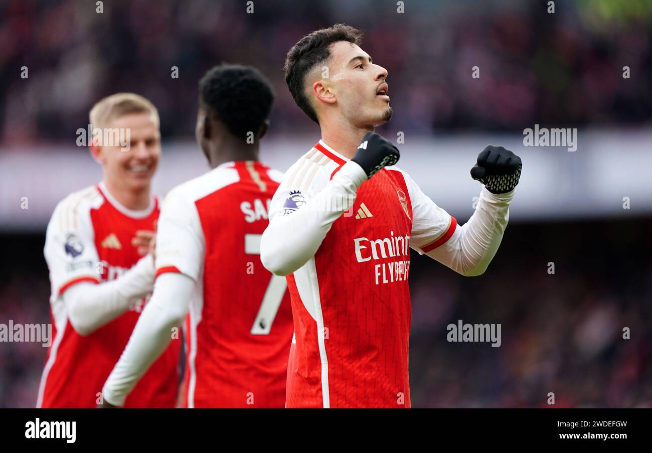 Arsenal's Gabriel Martinelli celebrates scoring their side's fifth goal ...