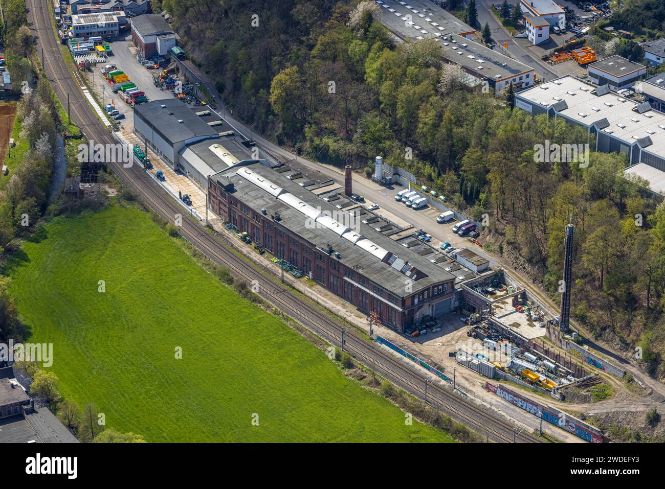 Aerial view, industrial estate, Landmaschinen Maag factory premises ...