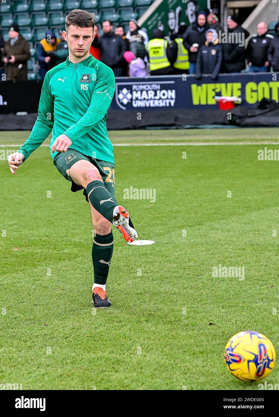 Adam Randell of Plymouth Argyle warming up during the Sky Bet ...