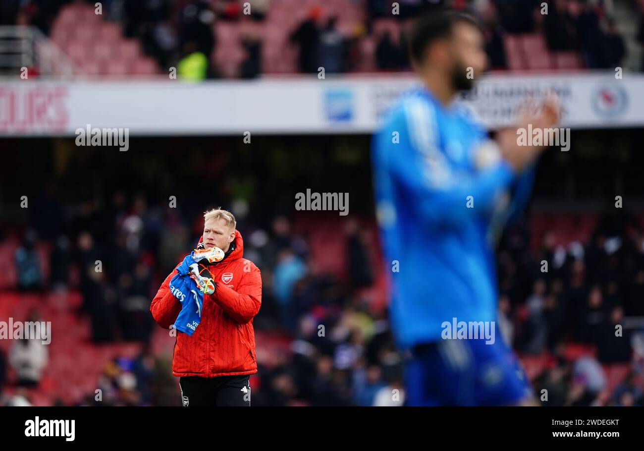 Arsenal goalkeepers Aaron Ramsdale (left) and David Raya after the ...