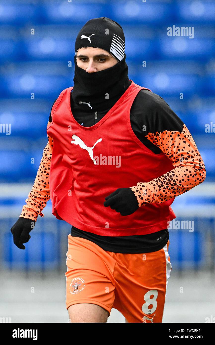 Albie Morgan of Blackpool during the pre-game warmup ahead of the Sky ...