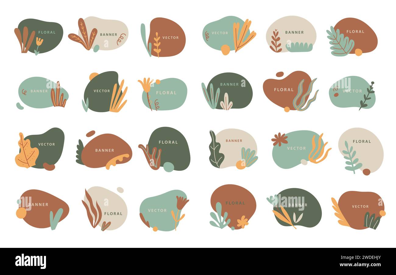 Vector set of organic boho logos, minimal nature forms with leaves ...