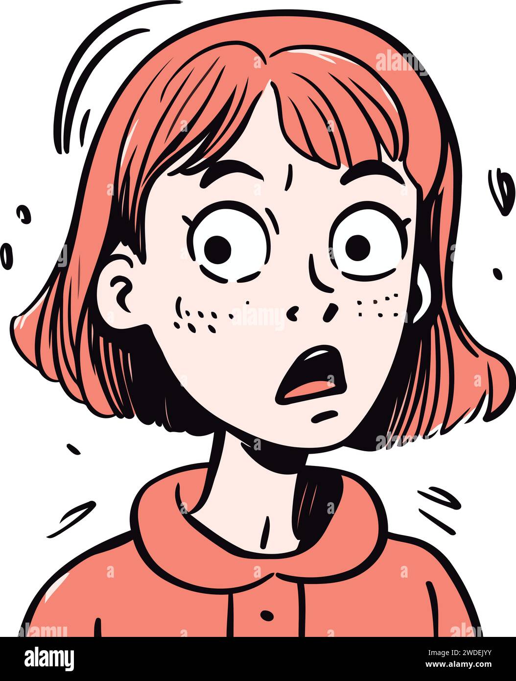 Surprised woman with red hair. Vector illustration in sketch style ...