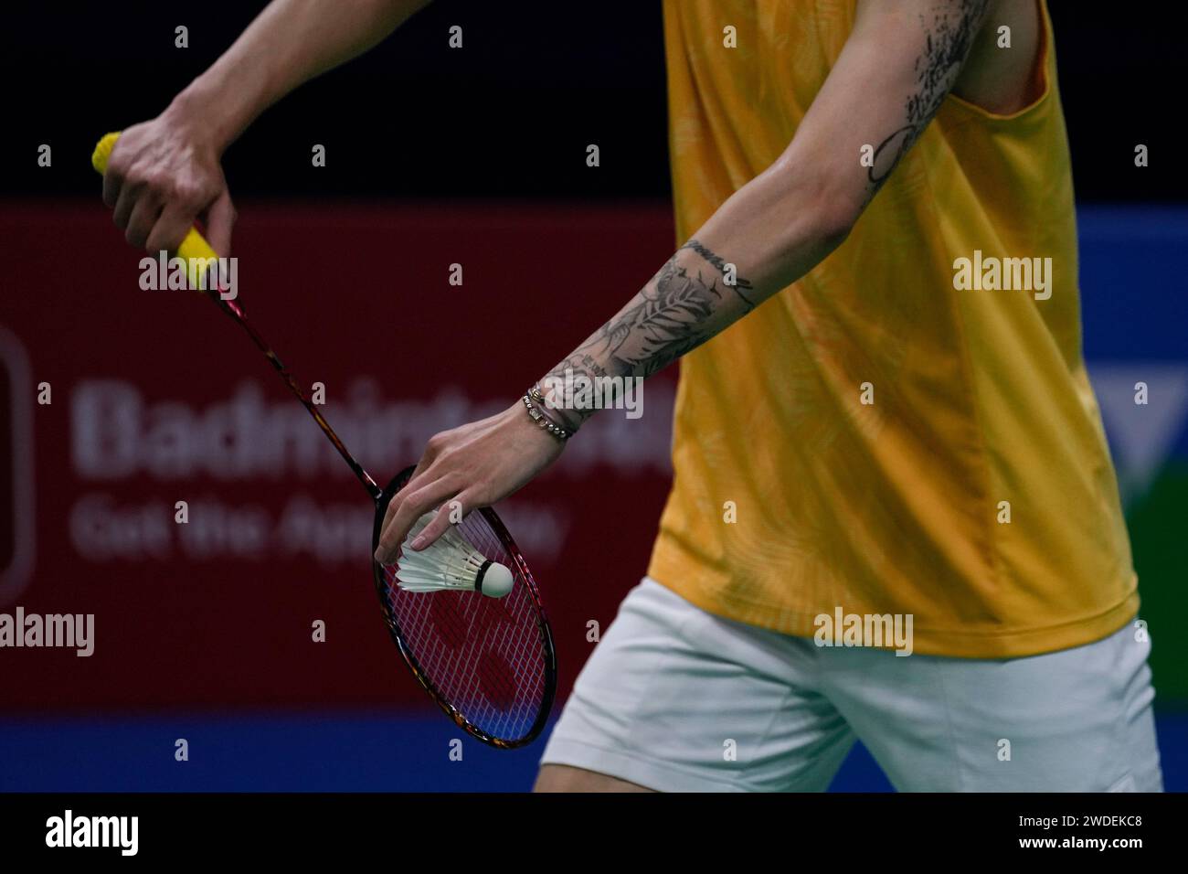 Singapore's Lee Cheuk Yiu serves as he competes against Japan's Kodai ...