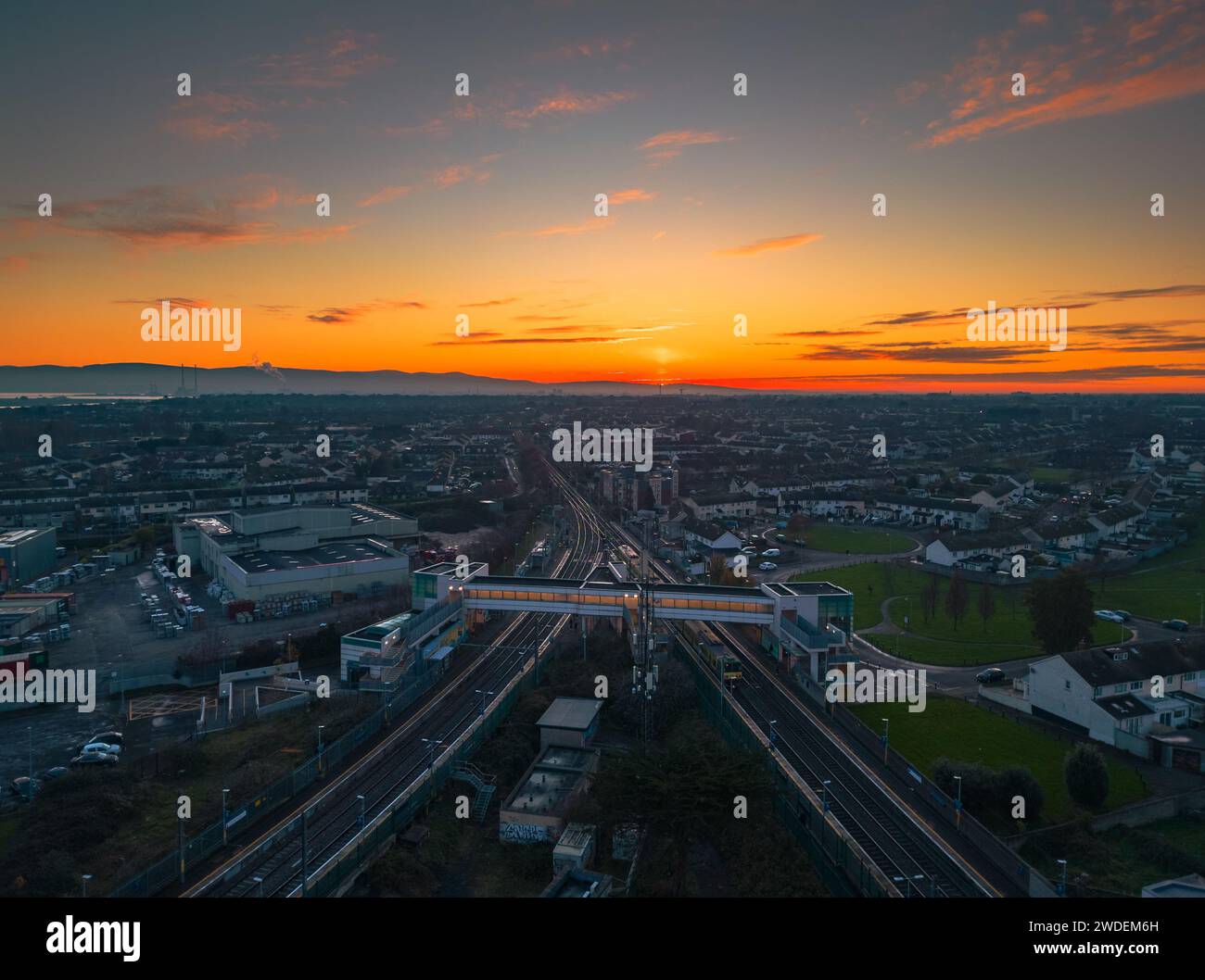 Sunset over Howth Junction & Donaghmede station Stock Photo - Alamy
