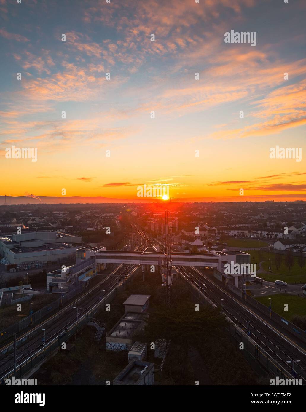 Sunset over Howth Junction & Donaghmede station Stock Photo - Alamy