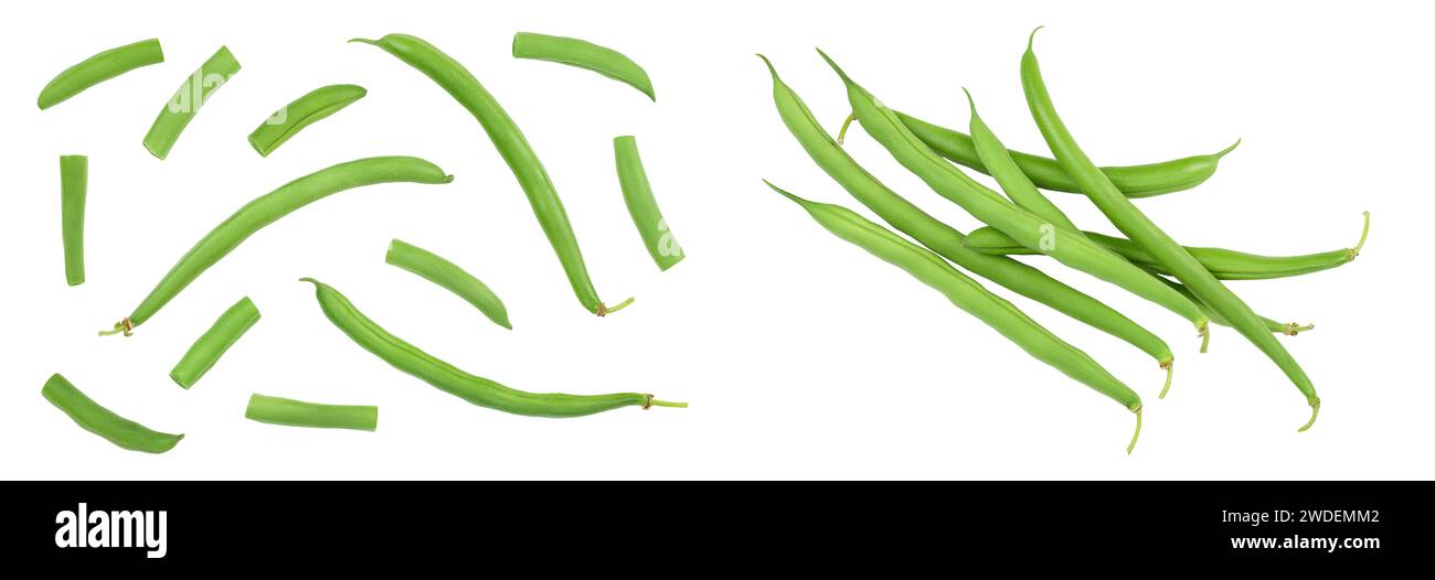 Green beans isolated on a white background , Top view. Flat lay Stock ...