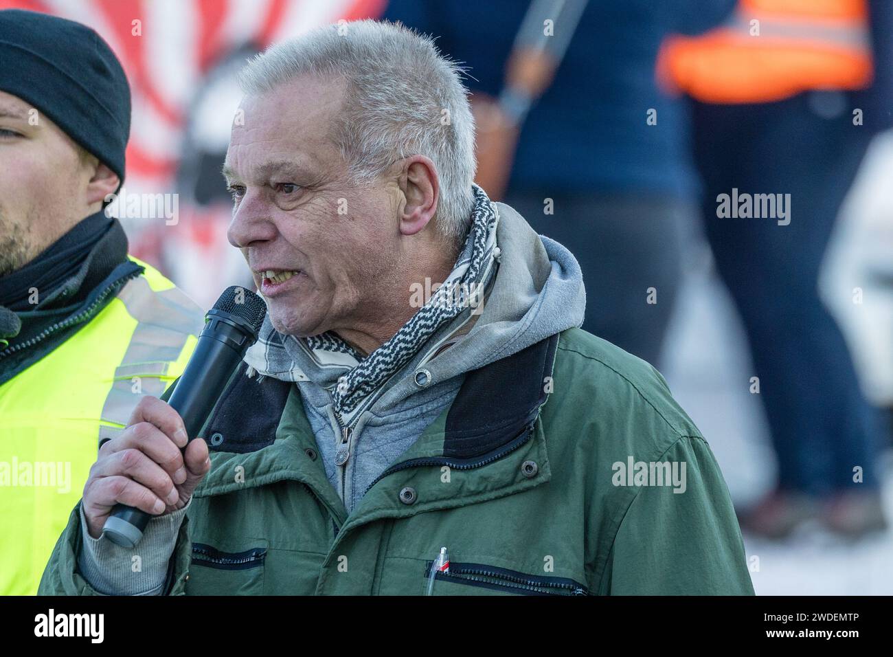 Spremberg, Germany. 20th Jan, 2024. Christian Worch (Die Rechte) speaks ...