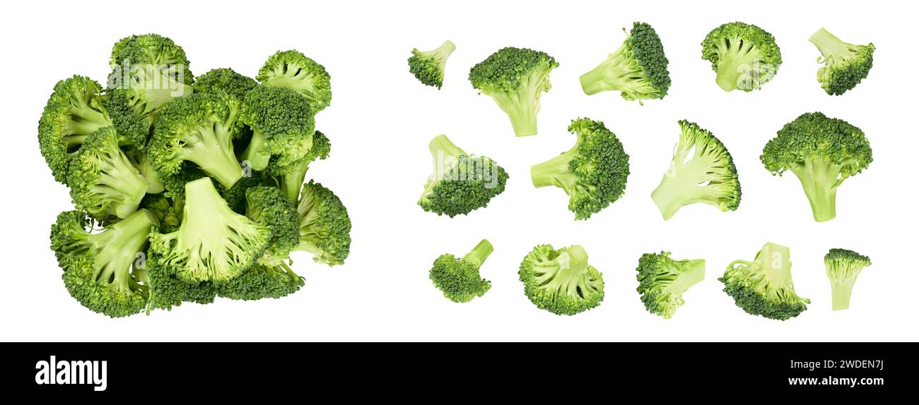fresh broccoli in wooden bowl isolated on white background close-up ...