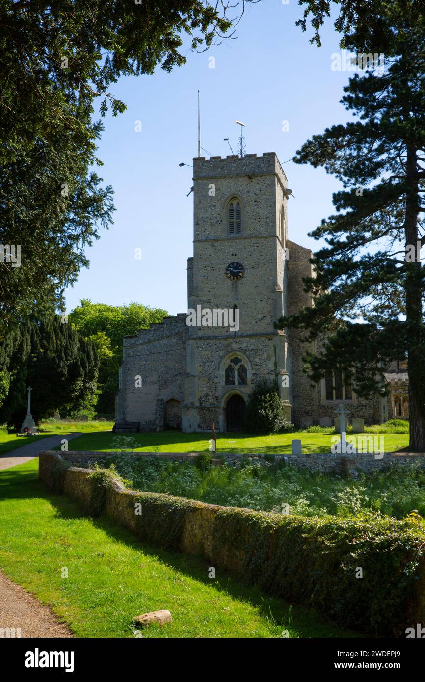 St Peter's Church with its 14th Century tower, Moulton, Suffolk Stock ...