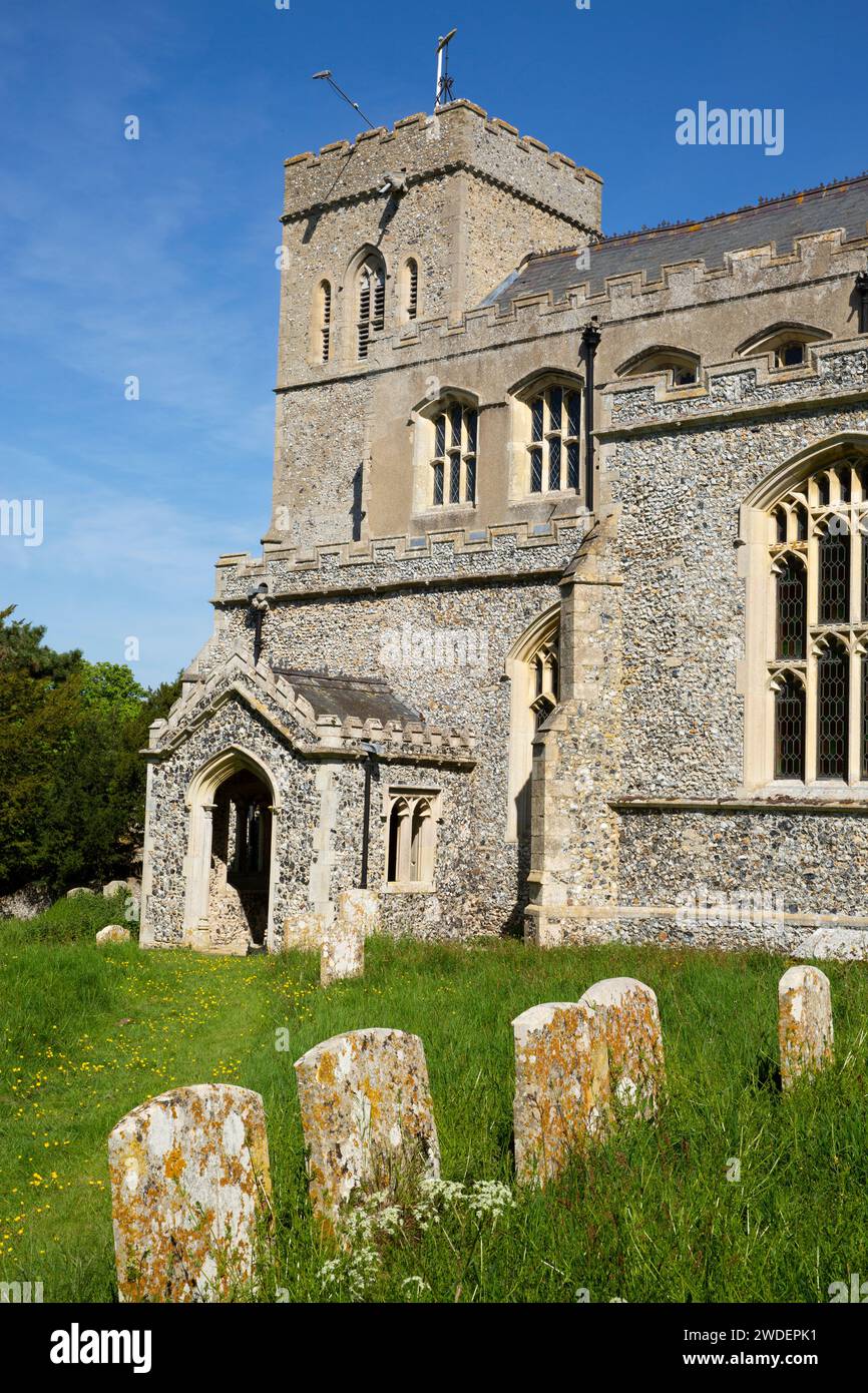St Peter's Church with its 14th Century tower, Moulton, Suffolk Stock ...
