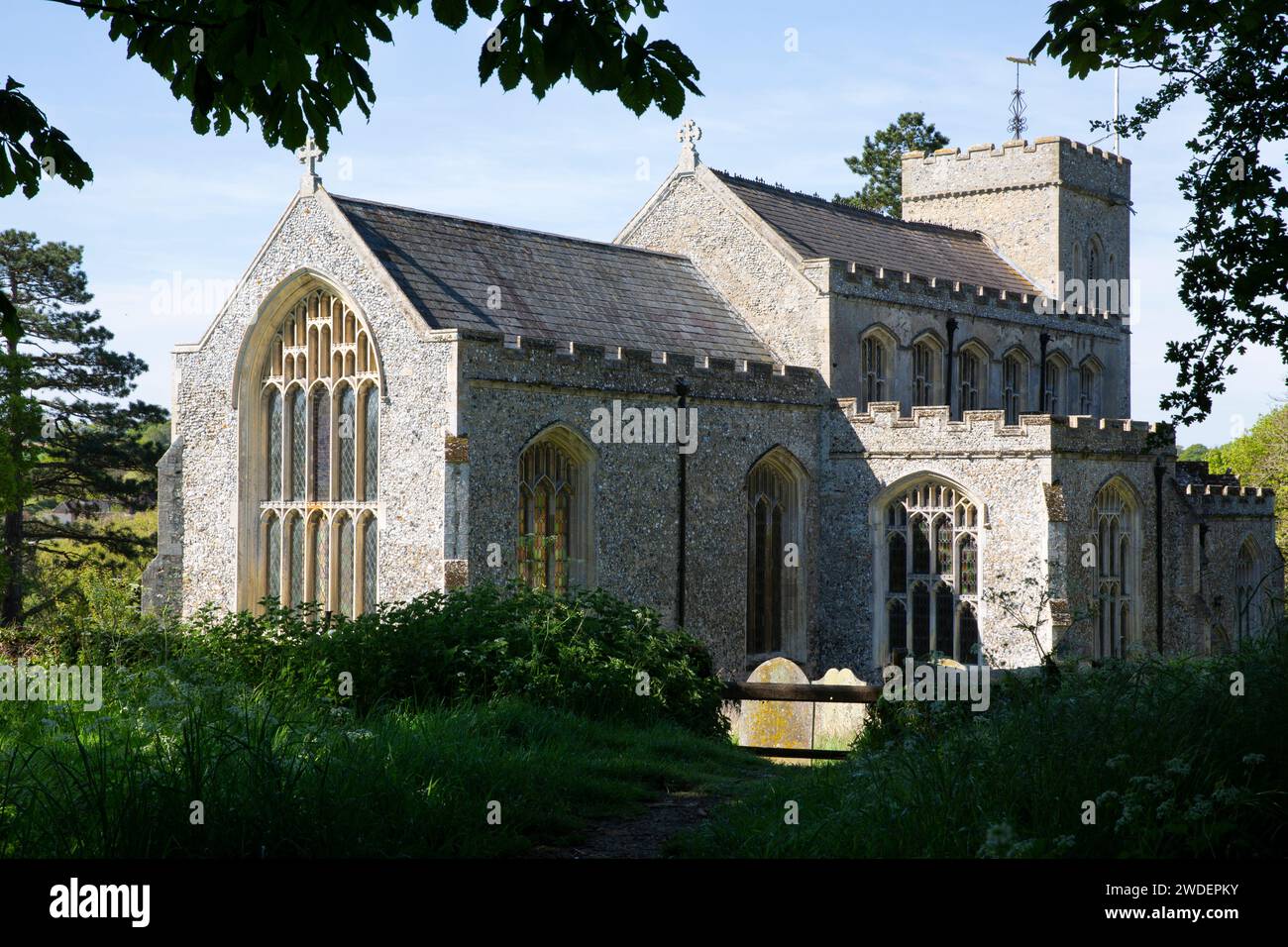 St Peter's Church with its 14th Century tower, Moulton, Suffolk Stock ...