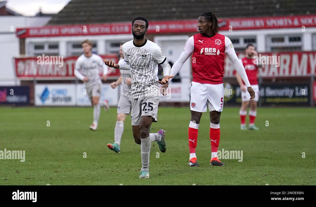 Portsmouth's Abu Kamara celebrates scoring his teams first goal against ...