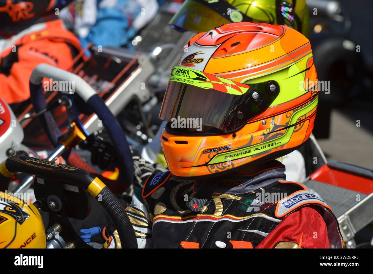 Mercedes F1 driver George Russell seen here in his early karting career ...