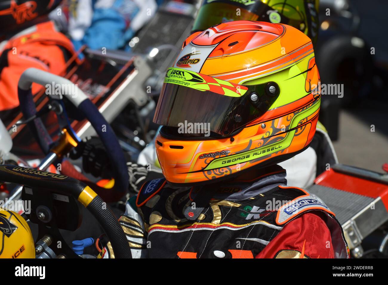 Mercedes F1 driver George Russell seen here in his early karting career ...