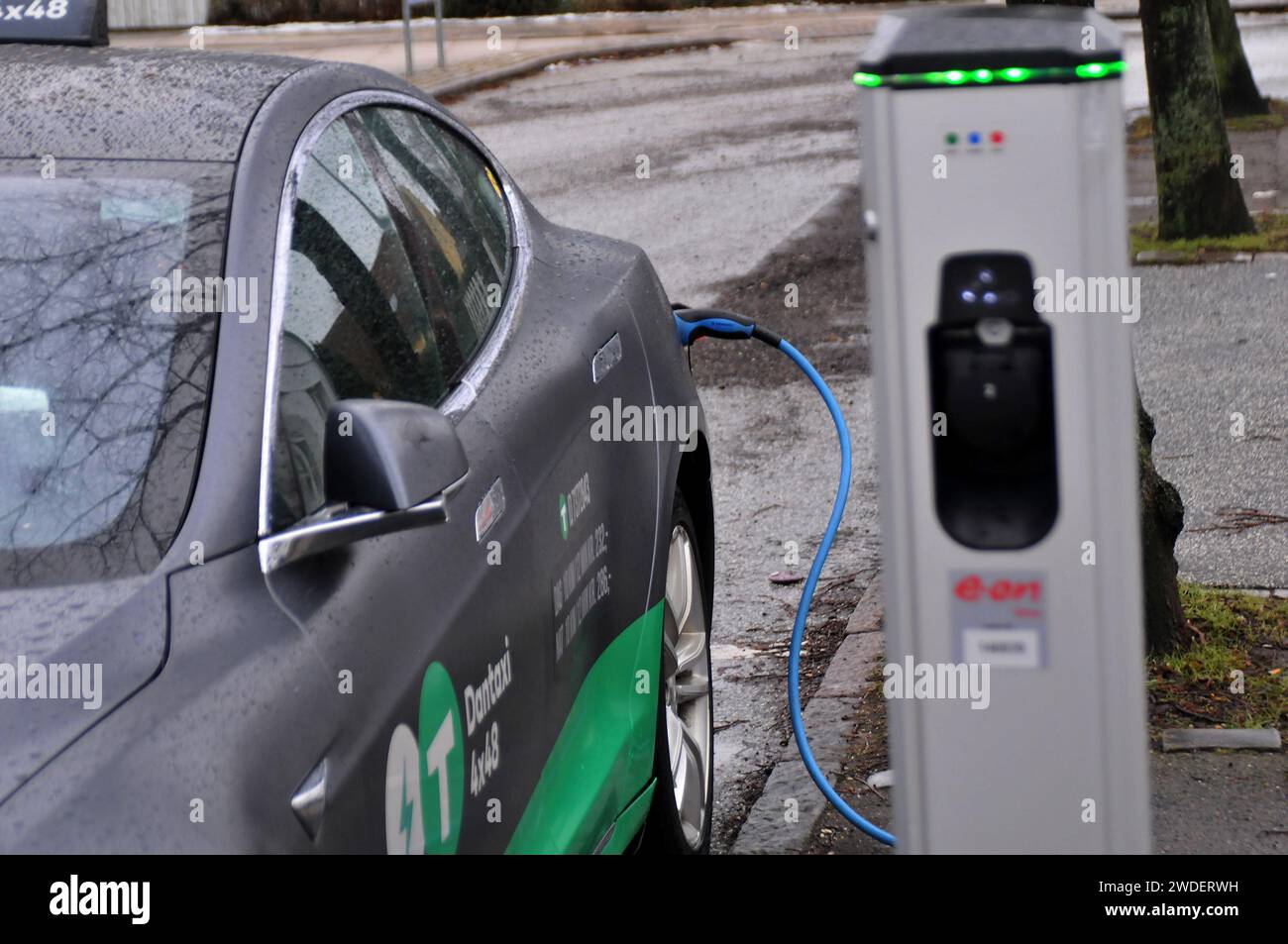 Copenhagen, Denmark /20 January 2024/.Electric cars been chare at ...