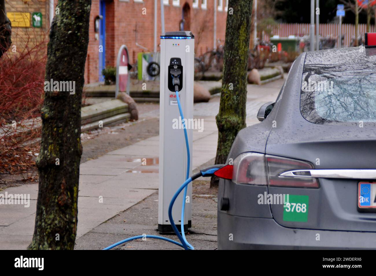 Copenhagen, Denmark /20 January 2024/.Electric cars been chare at ...