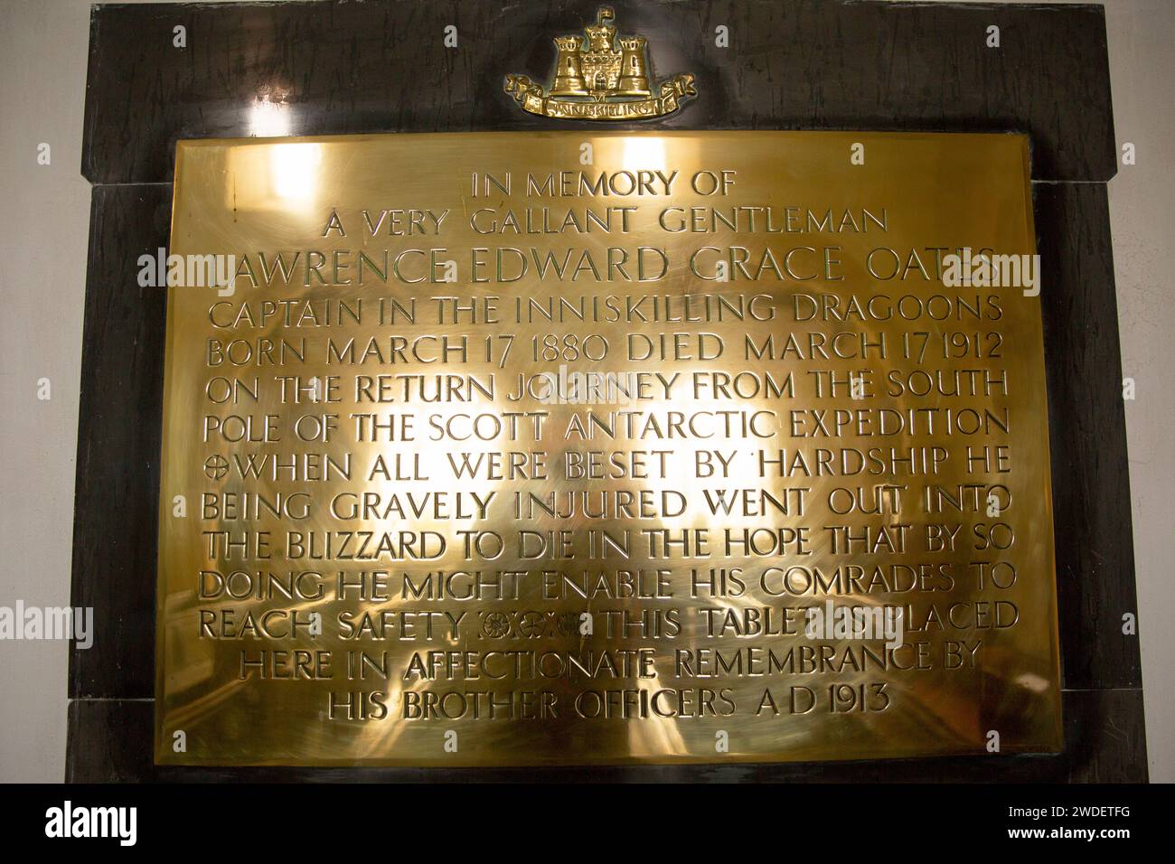 A plaque commemorating Captain Larence Oates in the church of St Mary ...