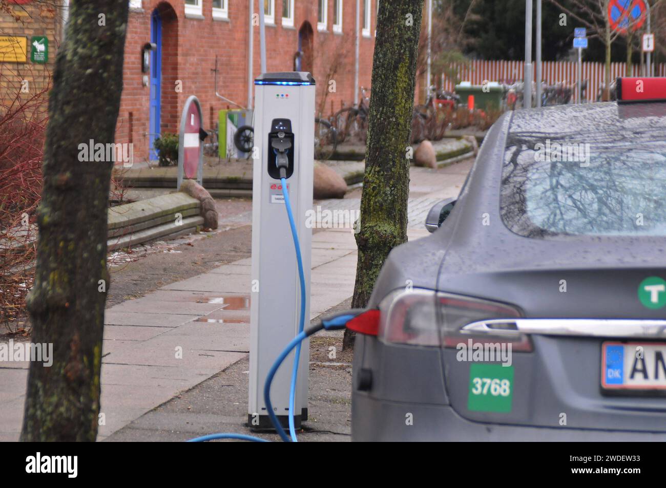 Copenhagen, Denmark /20 January 2024/.Electric cars been chare at ...