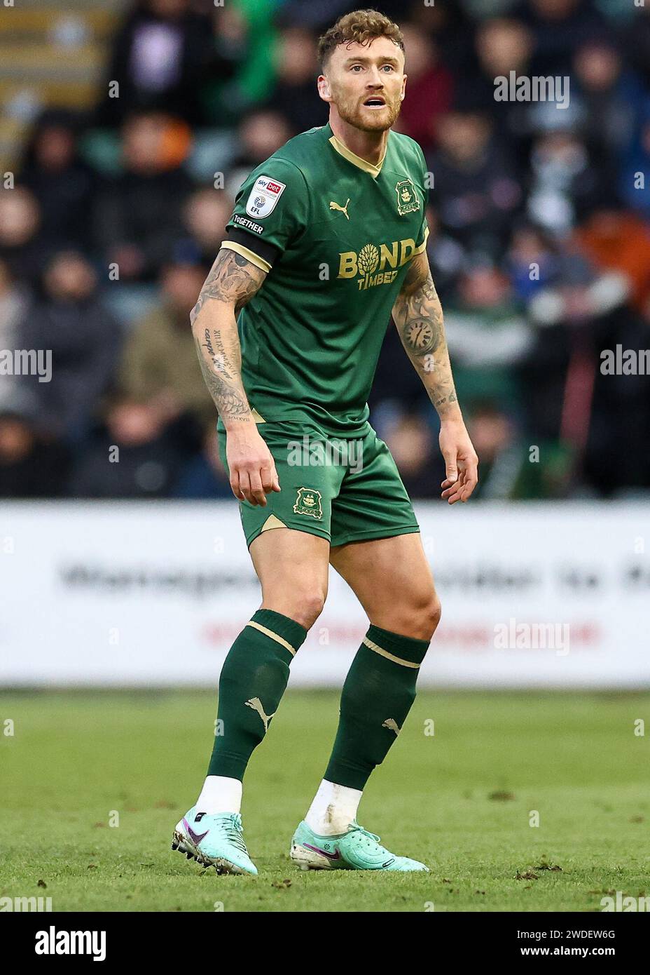 Dan Scarr of Plymouth Argyle in action during the Sky Bet Championship ...