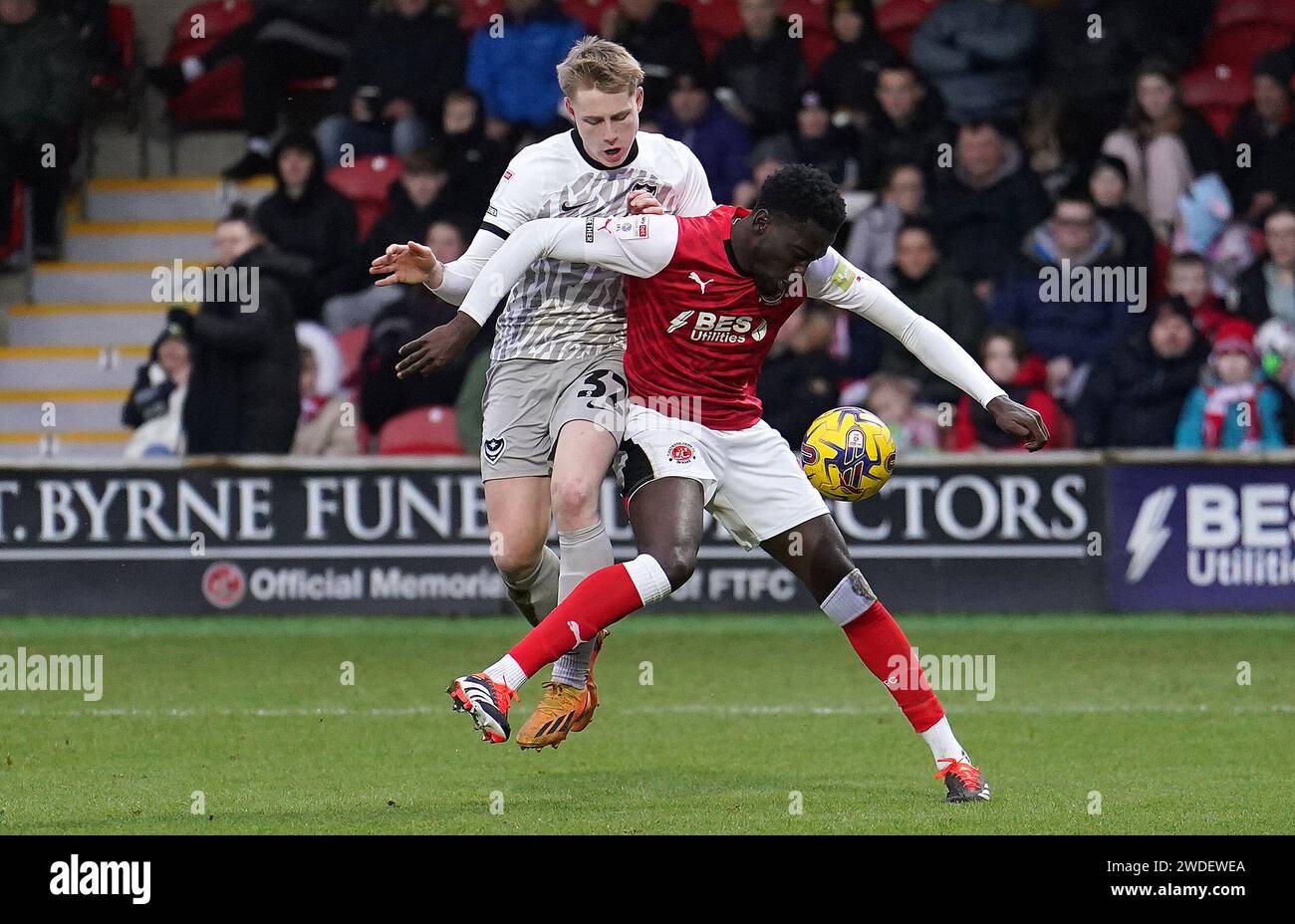 Portsmouth's Paddy Lane battles for the ball with Fleetwood Town's ...