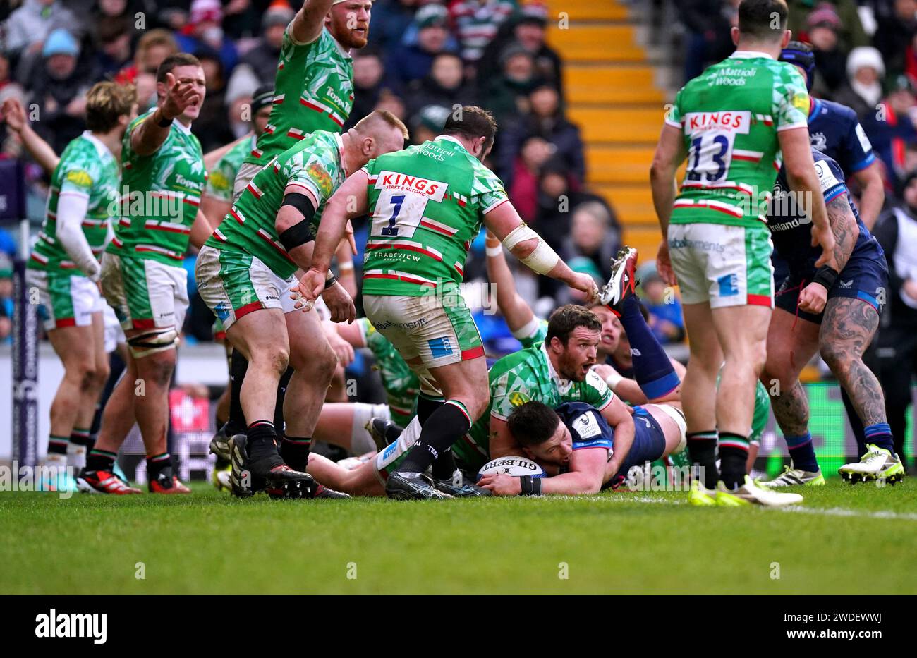 Leinster Rugby's Joe Mccarthy scores their side's first try of the game ...