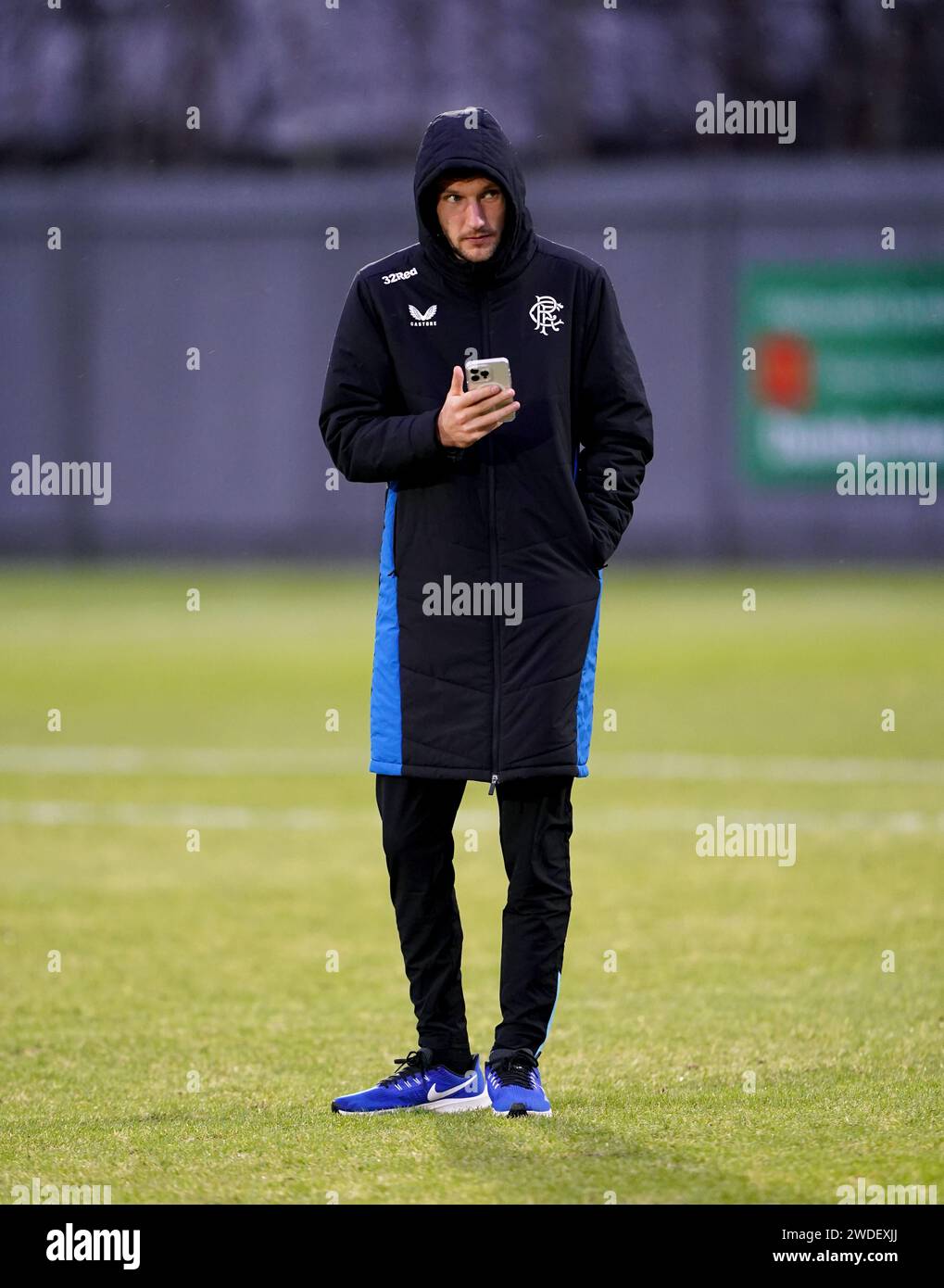 Rangers' Borna Barisic inspects the pitch ahead of the Scottish Gas ...
