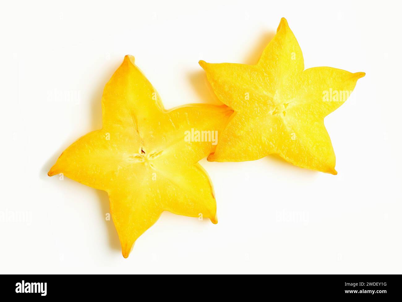 Top View of Two Juicy Fresh Ripe Starfruit Slices on White Background ...