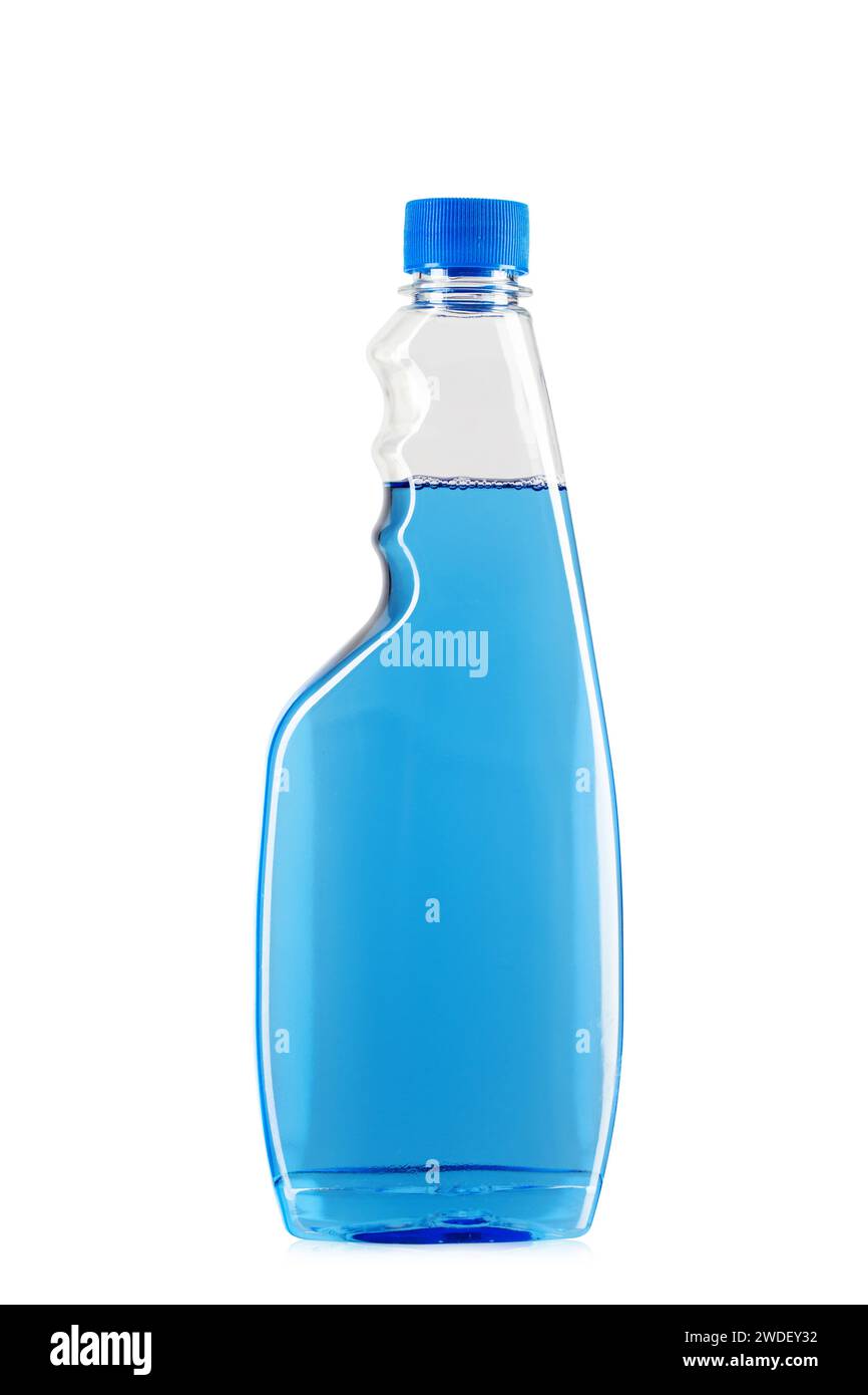 Blue detergent in a bottle. Isolated on white background. File contains ...