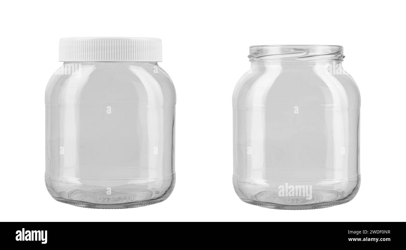 Two empty glass jars isolated on white background. File contains ...