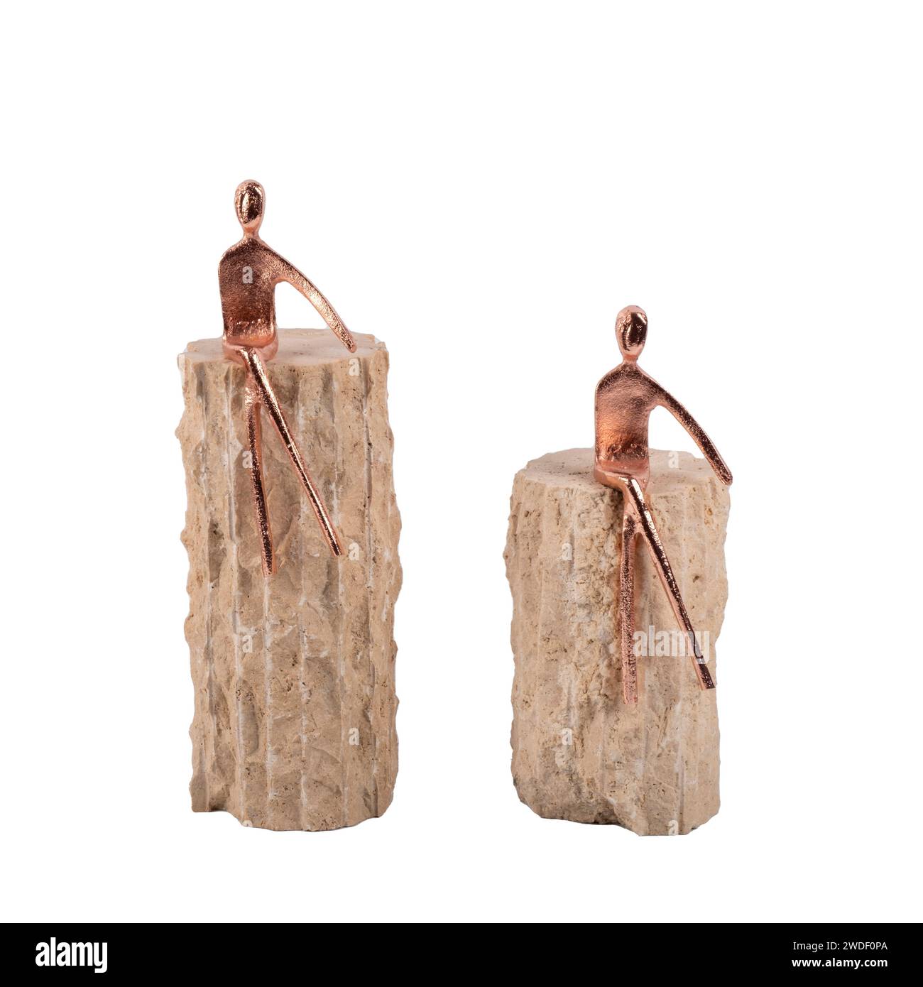 luxury decorative metal human figures on marble isolated on white Stock ...