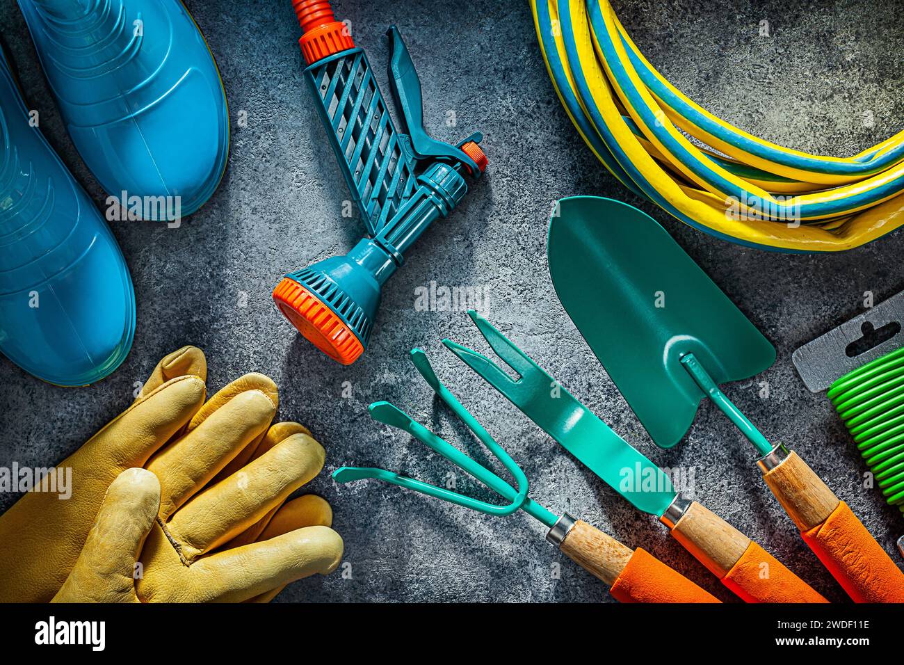 Set Of Garden Tools In Flat Lay Composed Stock Photo - Alamy