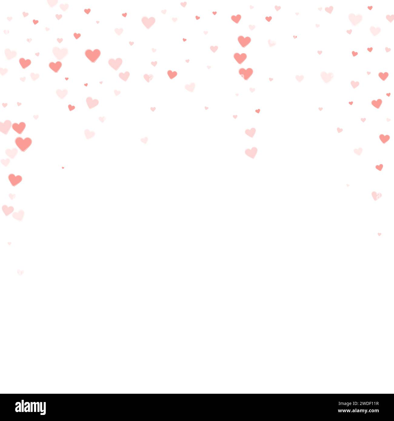 Valentine hearts, flying, falling down, floating. Red hearts scattered ...