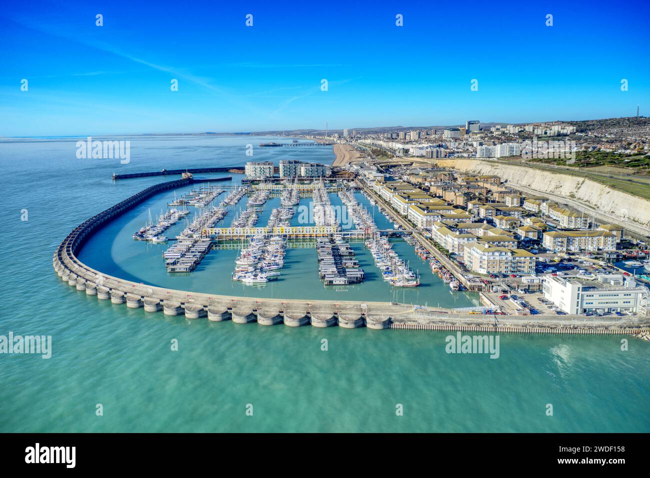 Aerial view of Brighton Marina in East Sussex, Southern England, with ...