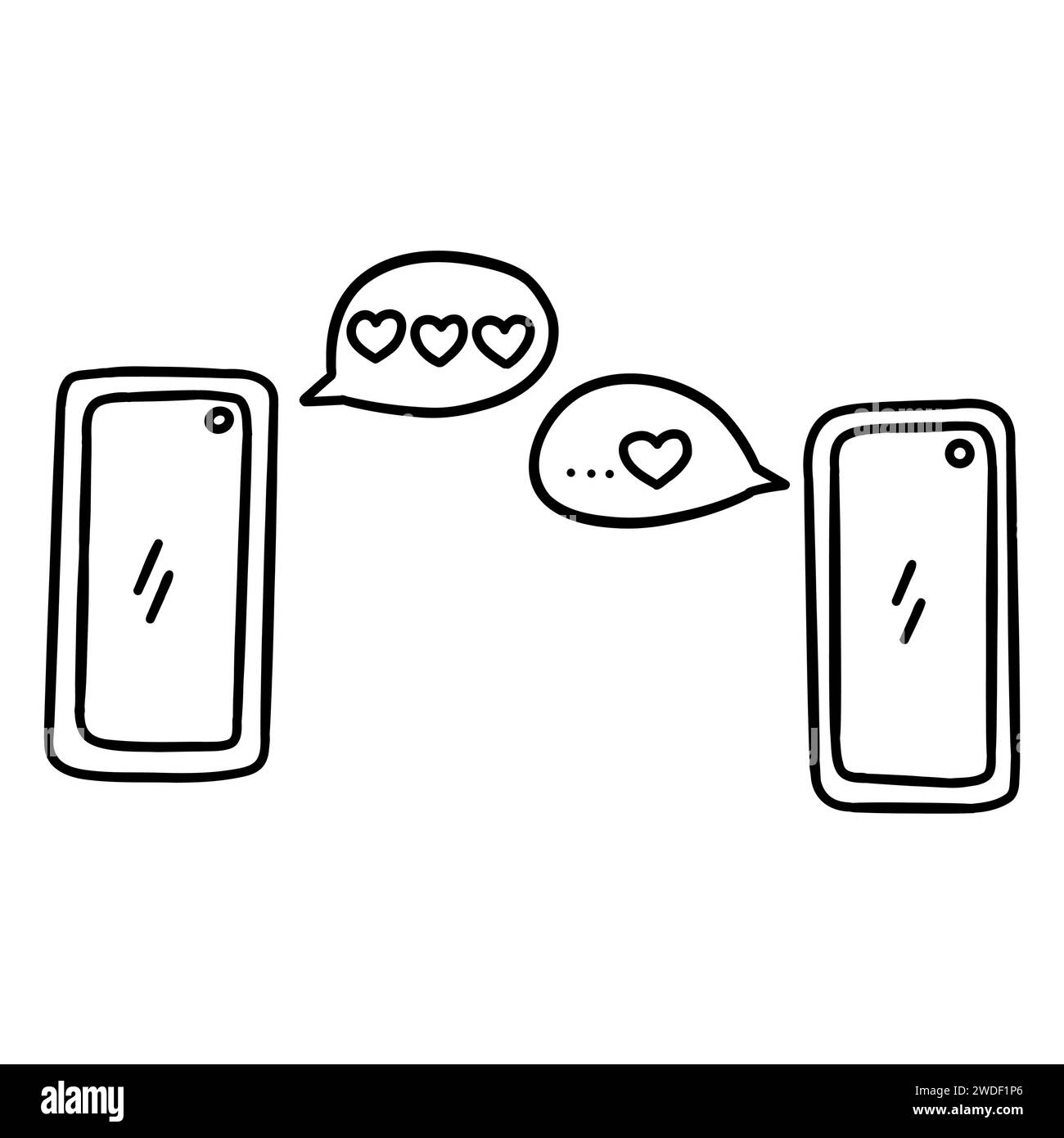 Two phones exchange love messages. Declaration of love. Valentines day ...