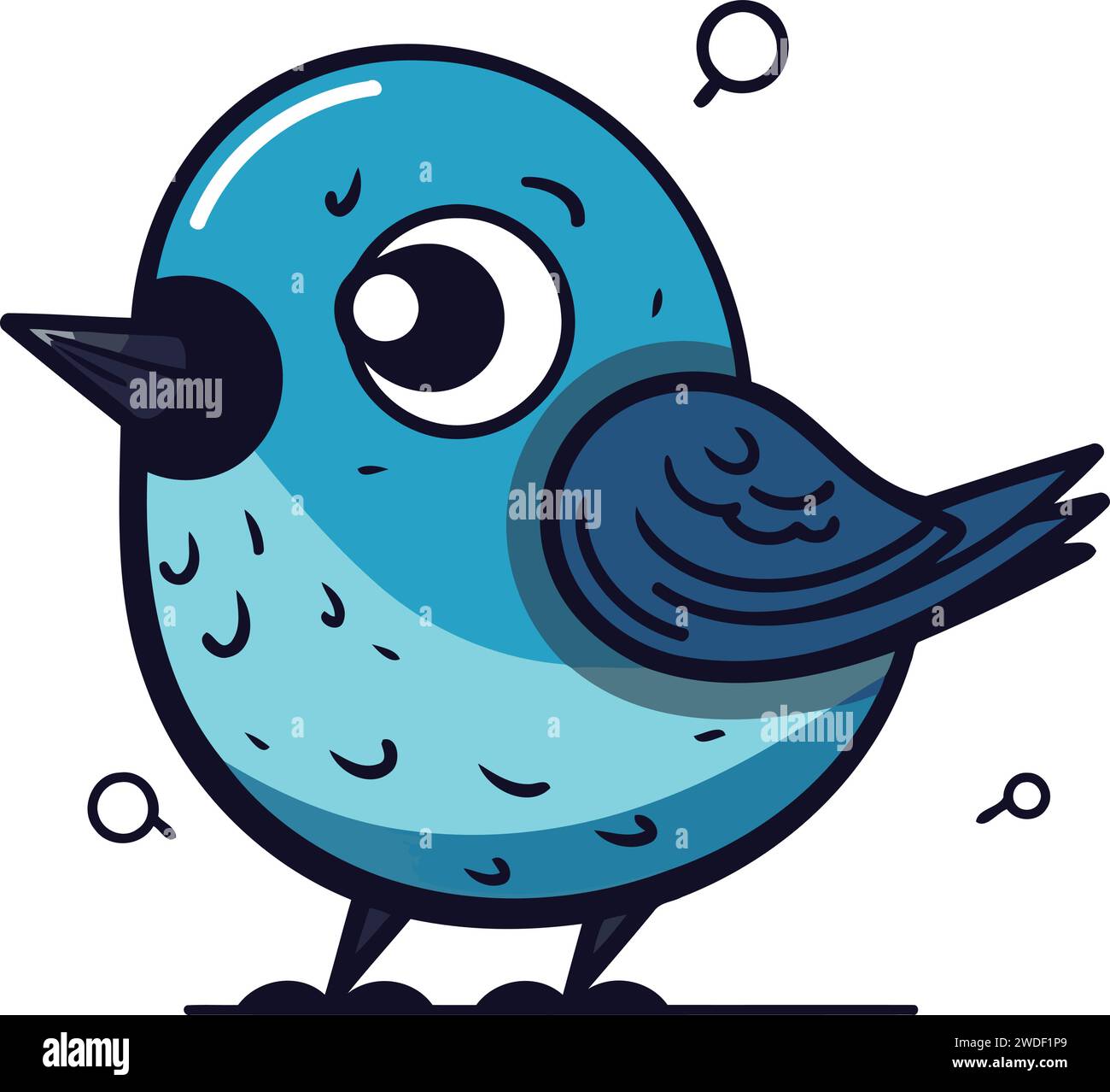 Cute cartoon blue bird on white background. Vector illustration in flat ...